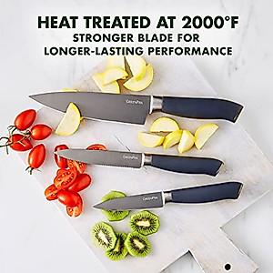 GreenPan Titanium 3-Piece Knife Set, Titanium Coated, Stainless Steel, Eco-friendly, Ergonomic Grip, Slip Resistant, Balanced, Heat Treated, Hand Sharpened, Dishwasher Safe
