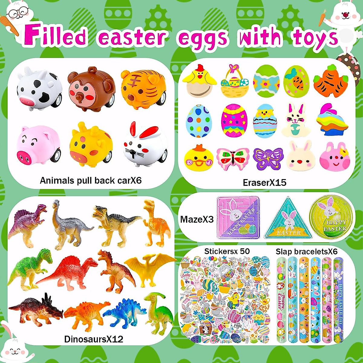 207pcs Easter Egg Fillers for Kids Toddlers Girls Boys ,Easter Egg Stuffers Easter Basket Stuffers Easter Gifts Toys Easter Hunt Party Supplies Classroom Exchange Gift