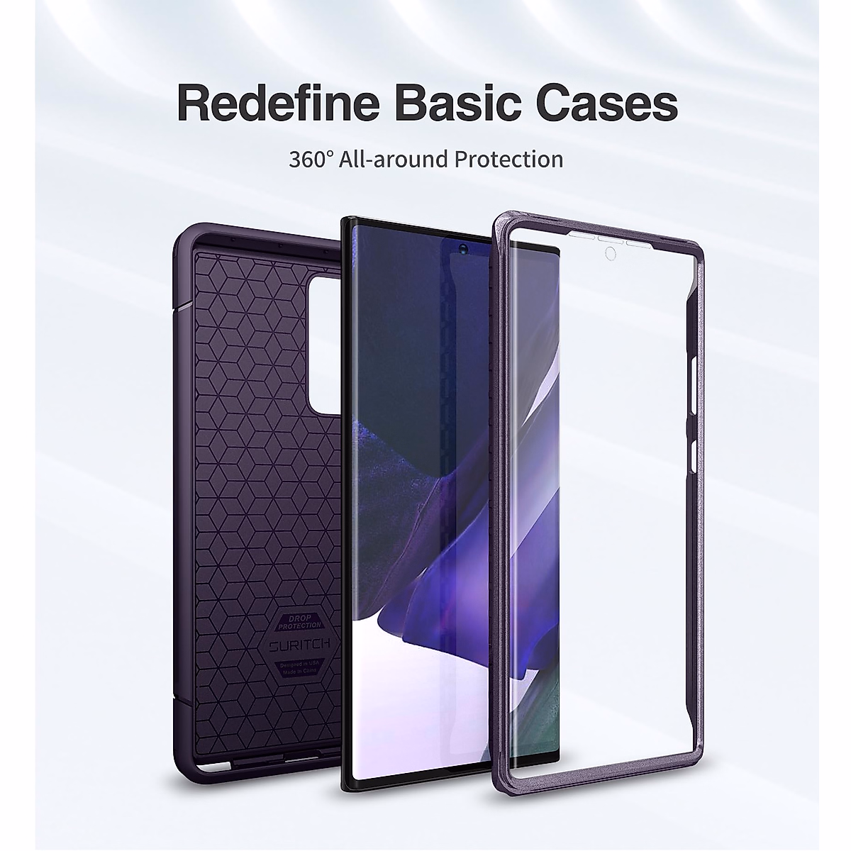 SURITCH for Samsung Galaxy Note 20 Ultra Case (Only) 6.9-inch, [2 Front Frames][Built-in Screen Protector] Full-Body Protective Rugged Heavy Duty Shockproof Phone Cover-(Dark Purple)