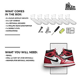 Engineered Edge Sole Showcase - 6 Clear Floating Shoe Shelves to Display and Showcase Your Sneaker Collection - Hardware Included | Shoe Display Shelf, Wall Shelf