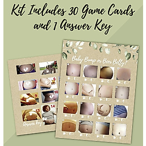 30 Beer Belly or Pregnant Baby Bump Game Cards- Baby Shower or Gender Reveal Party Supply Kit- Rustic Gender Neutral Card Design- A Fun Game for Men, Women or Kids. Made in The USA