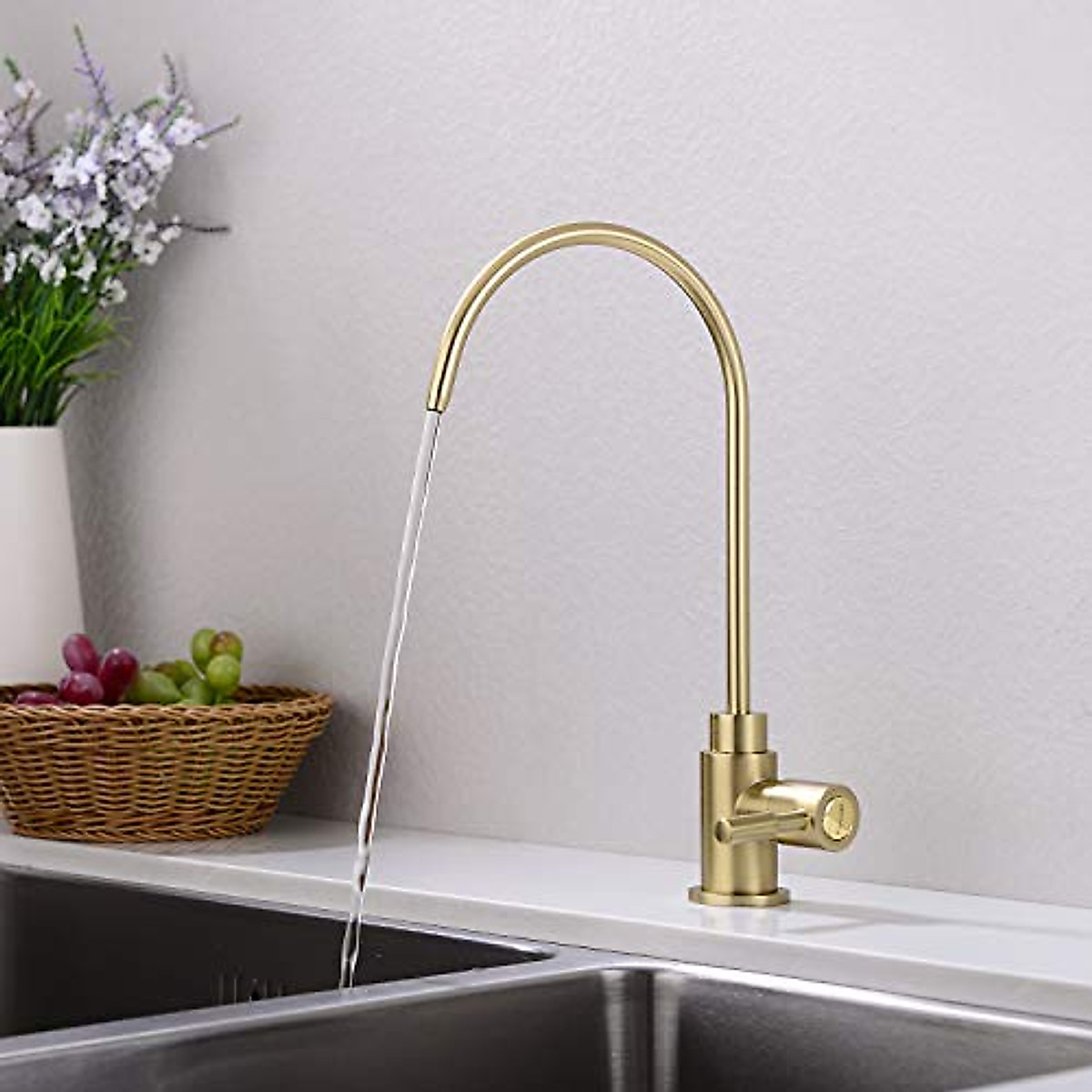 Fonveth Drinking Water Faucet, Upgrade Brushed Gold Single Handle Solid Brass Kitchen Bar Sink Drinking Water Faucet, Water Filtration Faucet
