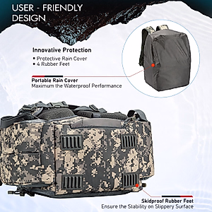 Piscifun Fishing Tackle Backpack with 4 Trays, Large Outdoor Storage Tackle Bag with Protective Rain Cover Digital Camouflage