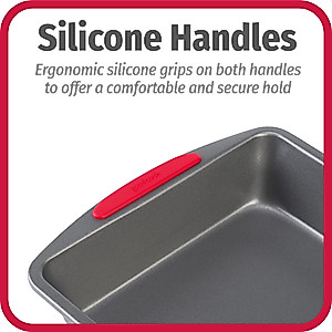GoodCook MegaGrip 8" x 8" Nonstick Steel Square Baking Pan with Silicone Grip Handles, Gray - Square Baking Pan, Even Heat Distribution, Scratch-Resistant Nonstick Coating, Silicone Grip Handles