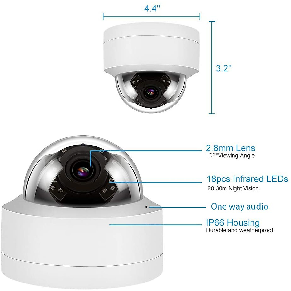 5MP PoE IP Dome Security Camera, 2.8mm Wide Angle, H.265 IP66 Waterproof Built-in Micphone/Audio, Compatible with Hik Vision NVR, Not PTZ Camera