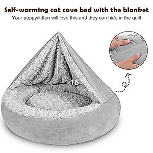JOEJOY Small Dog Bed Cat Bed with Hooded Blanket, Cozy Cuddler Luxury Orthopedic Puppy Pet Bed, Donut Round Calming Anti-Anxiety Dog Burrow Cave Bed - Anti-Slip Bottom and Machine Washable 23 inch