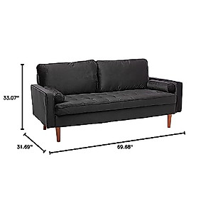 US Pride Furniture Haven Modern Velvet Sofa with Bolster Pillows, Button Tufted Seat, Track Arms and Solid Wood Legs, Couches for Living Room, Bedroom and Home Office, Black
