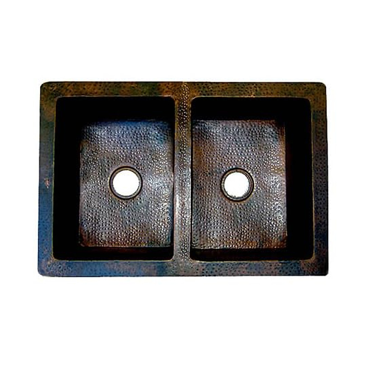Copper Kitchen Drop-in or Under-mount Sink, Double Bowl, 60/40 Split, Dark Brown Patina (33x22x9)