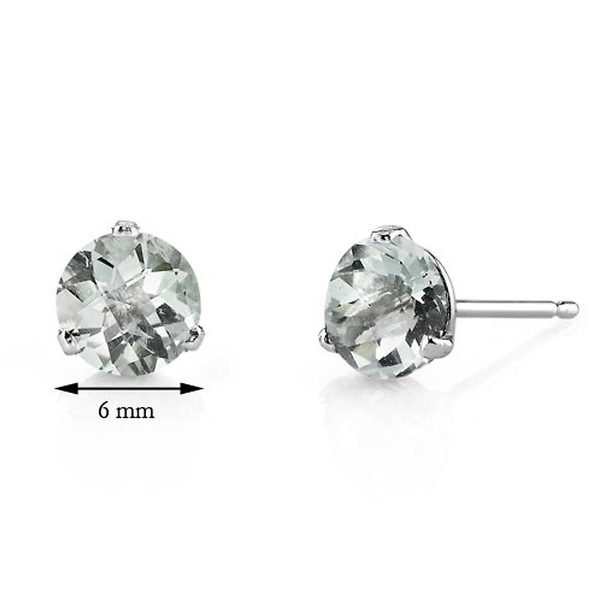 Peora 14K White Gold Green Amethyst Martini Solitaire Stud Earrings for Women, Hypoallergenic 1.50 Carats total, Round Shape 6mm, AAA Grade, February Birthstone, Friction Back
