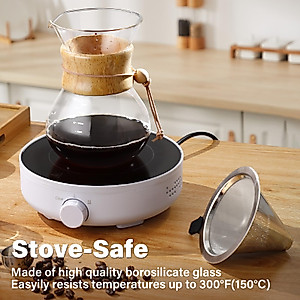 COPOTEA Pour Over Coffee Maker with Double Layer Stainless Steel Filter, 28oz / 800ml Coffee Dripper Brewer, Borosilicate Glass Coffee Carafe,Wooden Collar