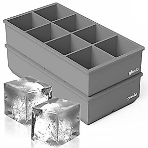 glacio Ice Cube Trays Silicone - Large Ice Tray Molds for making 8 Giant Ice Cubes for Whiskey - 2 Pack
