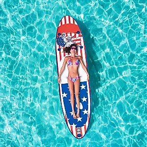 GYMAX Stand Up Paddle Board, Inflatable SUP with Wide Non-Slip EVA Deck, Accessories-Leash, D Rings, Hand Pump, Adjustable Paddle & Backpack, Paddle Boards for Adults Youth (Stars & Stripes Style C)