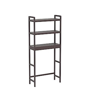 TINKLE WELL Bamboo Over The Toilet Storage, 3-Tier Bathroom Organizer Rack with Adjustable Bottom Bar, Space Saver, Natural, 64.2'' x 24.8'' x 10.2''