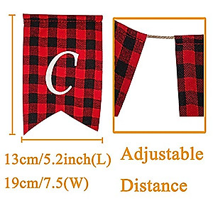 Jolik Merry Christmas Banner with Two Snowflake Flags - Buffalo Plaid Banner Decoration for Fireplace Wall Tree Christmas Decoration