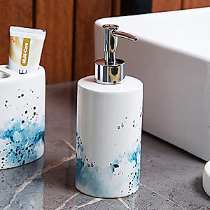 Ceramic 4-Piece Bathroom Accessories Set Complete Hand Paint Bath Countertop Accessory Soap Dispenser Set