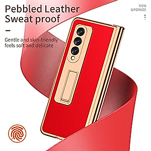 EAXER for Samsung Galaxy Z Fold 3 5G Case, Full Coverage Shockproof Hinge Case Built-in Screen Protector Stand PC Cover with Stylus Pen (Red)