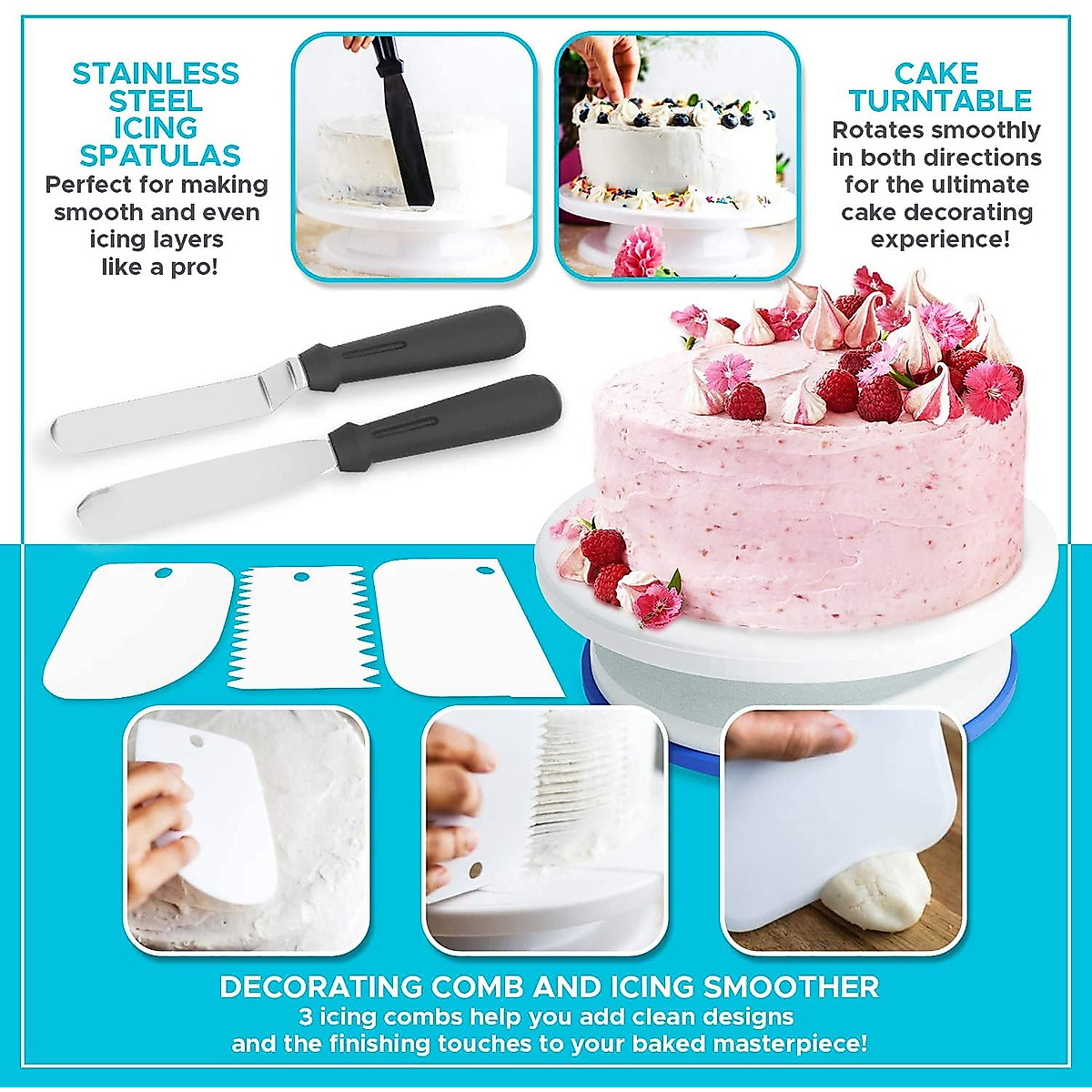 6 Pcs Cake Stand Set, Cake Decorating Supplies, 11 Inch Rotating Cake Turntable for Decorating, Cake Spinner, Cake Decorating Tools, Cake Decorating Kit, Gift Set Baking Supplies