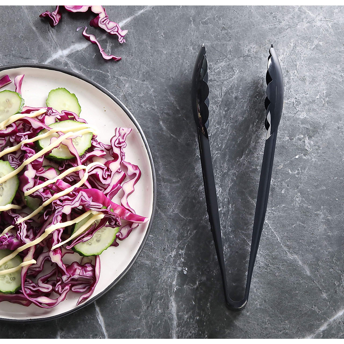 New Star Foodservice 35636 Utility Tong, High Heat Plastic, Scalloped, 9 inch, Set of 12, Black