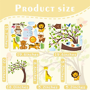 Jungle Animal Wall Decals Cartoon Tree Animal Wall Stickers Forest Animal Wall Decals Peel and Stick Elephant Woodland Animal Wall Decal for Girl Boy Room Kids Baby Room Nursery Playroom Bedroom Decor