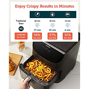 COSORI Pro Gen 2 Air Fryer 5.8QT, Upgraded Version with Stable Performance & Sleek New Look, 13 One Touch Functions, 100 Paper & 1100 Online Recipes, Dishwasher-Safe Detachable Square Basket, Black