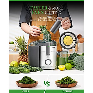 Juicer with Titanium Enhanced Cut Disc, GDOR Dual Speeds Centrifugal Juice Maker Machines with 2.5" Feed Chute, for Fruits and Veggies, Anti-Drip, Includes Cleaning Brush, BPA-Free, White