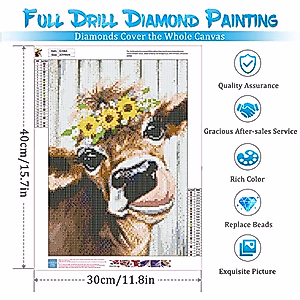 CEUHROG Cow Diamond Painting Kits for Adults - 5D Diamond Art Kits for Adults Kids Beginner, DIY Full Drill Diamond Dots Paintings with Diamonds Gem Art Crafts for Adults Home Wall Decor 12x16inch