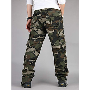 Men's Relaxed Fit Cargo Pants,Outdoors Wild Military Army Camo Combat Work Pants with 8 Pockets Army Camo 34-US 32
