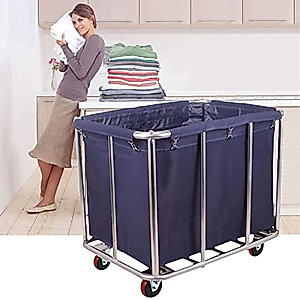 Commercial Laundry Cart, 400L large Laundry Rolling Bins with Removable Waterproof Canvas, Heavy Duty Stainless Steel Laundry Hampers with Wheels for Hotels & Hospital, 440lbs Load (blue1)