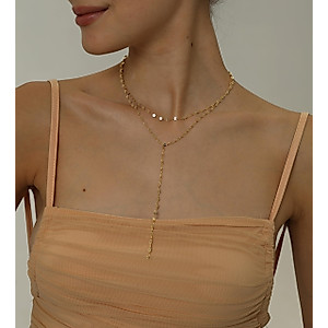 Awvialy Layered Gold Necklaces for Women Dainty Long Gold Necklace 14k Gold Plated Lips Y Chain Necklace Simple Gold lariat Necklace Aesthetic Drop Necklace Cute Choker Necklaces Trendy Gold Jewelry