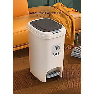 HAOHANR Bathroom Trash Can Soft-Close,2.6 Gallen Small Trash Can with Lid and Foot Pedal, 10 Litter Trashcan Removable Handle Inner Bucket for Bedroom,Kitchen,Powder Room(Khaki)