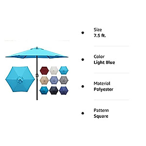 Blissun 7.5 ft Patio Umbrella, Yard Umbrella Push Button Tilt Crank (Light Blue)