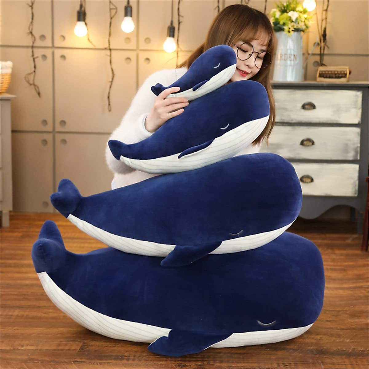 LVPU Down Cotton Soft Simulation Big Blue Whale Dolphin Doll Plush Toy