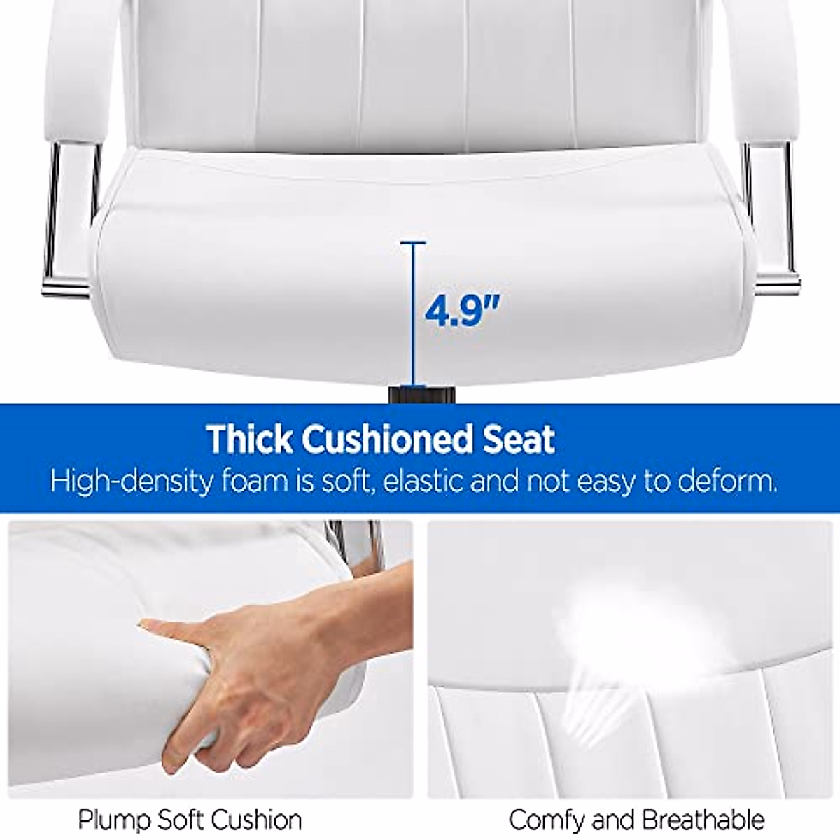 Yaheetech High Back Office Desk Task Chair Executive Conference Leather Chair Ergonomic Managerial Chair Big and Tall Swivel Chair w/Lumbar Support, Padded Armrests, Wide Seat, White