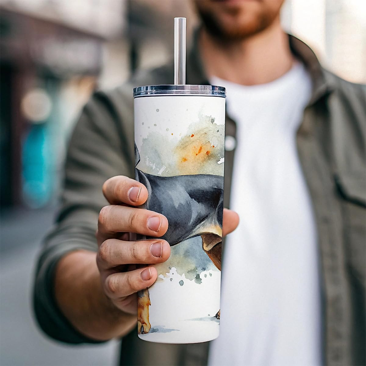 Black And Tan Coonhound Dog Watercolor Style Skinny Tumbler 20oz with Straw Insulated Water Bottle Gift