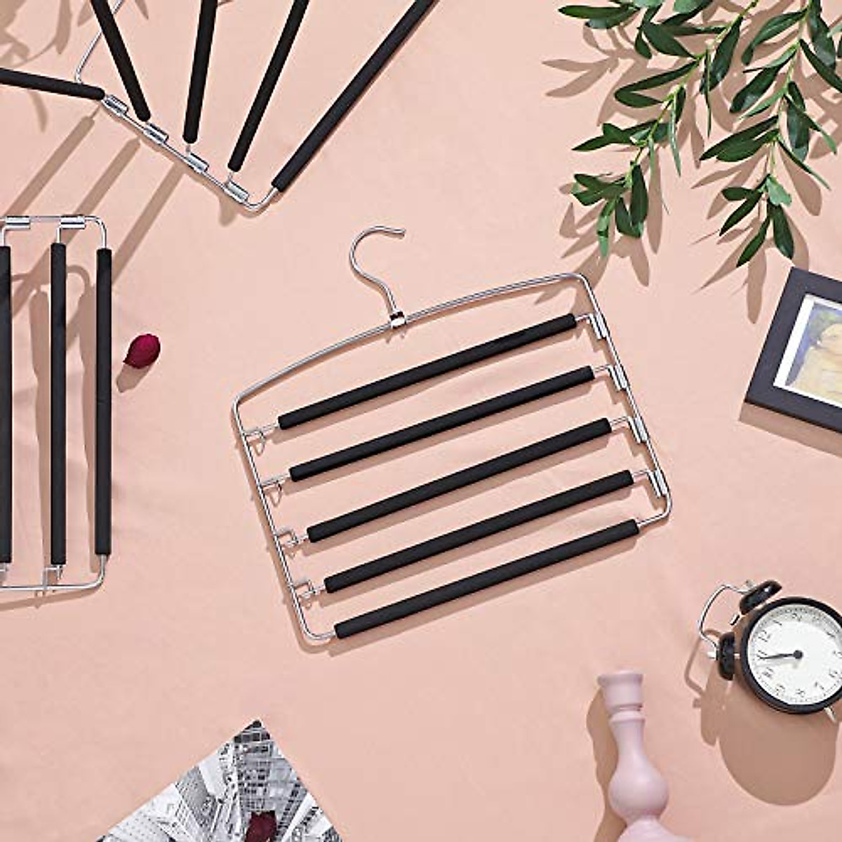 SONGMICS Set of 3 Pants Hangers and Set of 4 Open-Ended Clothes Hangers Bundle, Pants Organizer Hangers, Sliver and Black UCRI041BK and UCRI034B02