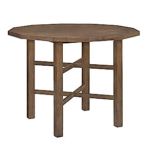 HAUSHECK 4 Counter Height Kitchen Room Irregular Round Table, High-Back Chairs, Rubber Wood Legs, Comfortable Cushioned, 5 Piece Dining Set for Small Places, Brown
