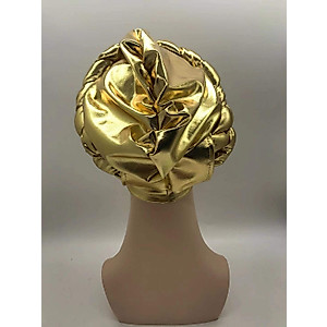 latest aso oke auto gele headtie Already Handmade african Cap Nigerian Wedding Gele women braid turbans Ladies head wraps (Gold)