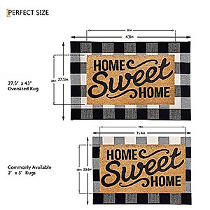 Buffalo Plaid Rug 28 x 43 Inch for Layered Hello Door Mats Washable Black and White Checked Indoor or Outdoor Rugs Carpet for Front Door Entryway