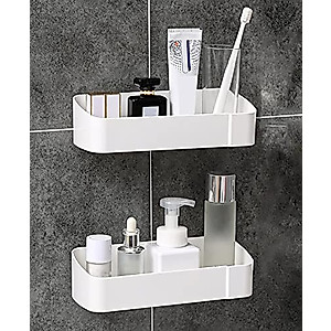 Fineget Plastic Shower Caddy Adhesive Shower Shelves for Wall Bathroom Kitchen Bathtub Rustproof Home Basket Shelf Removable No Drilling Storage Organizer Quick Dry White 4 Pack