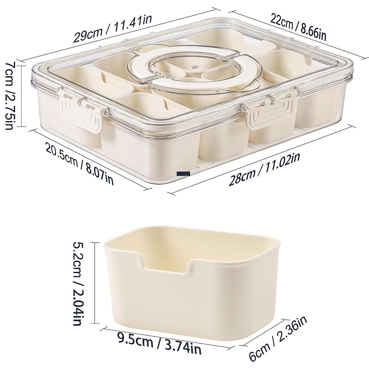 GEGEBOOM Divided Serving Tray with Lid and Handle,Portable Snackle Box Charcuterie Container,Snack tray Storage Organizer with lid,Snack Platters for Fruit, Nuts, Candy, Party, Picnic,Travel(2 Pack)