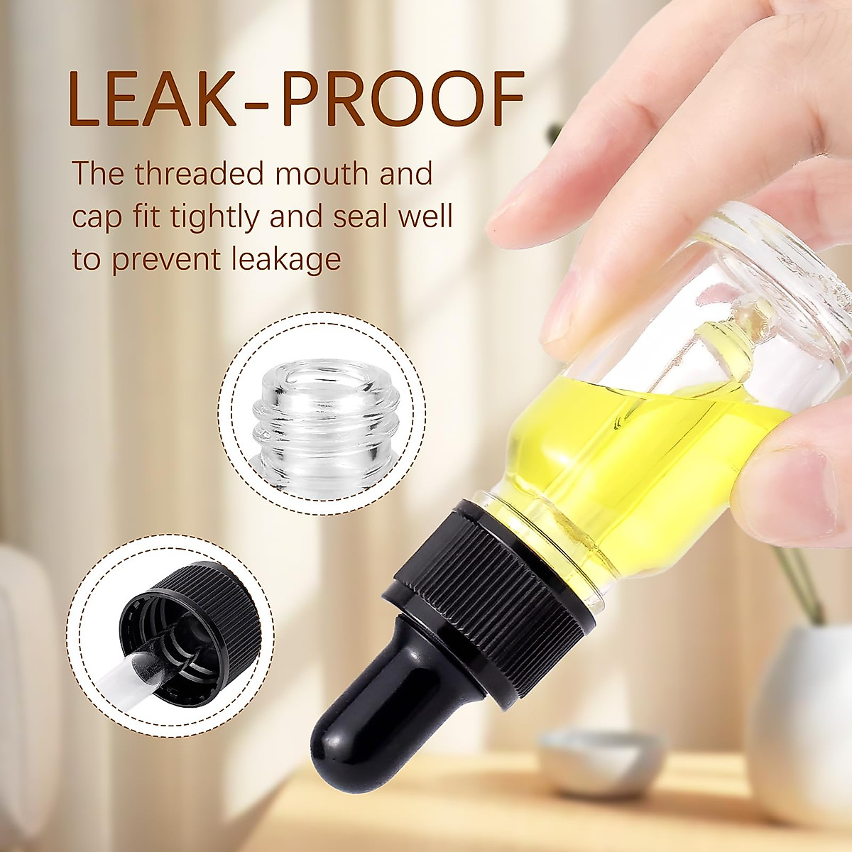 Kesell 8 Pack - Glass Bottles for Essential Oils, 10ml Refillable Empty Transparent/Clear Bottle with Glass Dropper and Black Cap