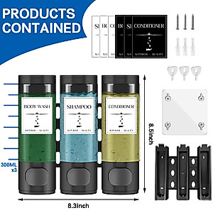 Loecuxe Shower Dispenser 3 Chamber No Drill Wall Mounted - Shampoo and Conditioner Dispenser - Shampoo Dispenser for Shower - Shower Soap Dispenser Bathroom 3x300ml (Black)