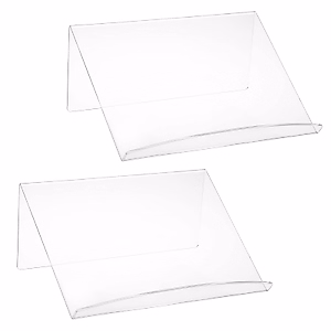 BTSKY 2 Pack Acrylic Book Stand and Cookbook Stand with Smooth Arc Angle Ledge Clear Book Holders for Reading Hands Free Sturdy Cookbook Holder Recipe Book Display Stand