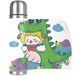Stainless Steel Leather Vacuum Insulated Mug Dinosaur Thermos Water Bottle for Hot and Cold Drinks Kids Adults 16 Oz