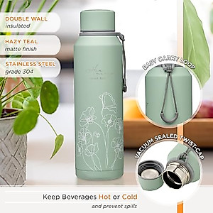 Christian Art Gifts Stainless Steel Insulated Double Wall Vacuum Spill-proof Water Bottle for Women: His Mercy Never Fails - Encouraging Drinkware for Hot/Cold All Day Temp, Teal Floral, 24 fl. oz.