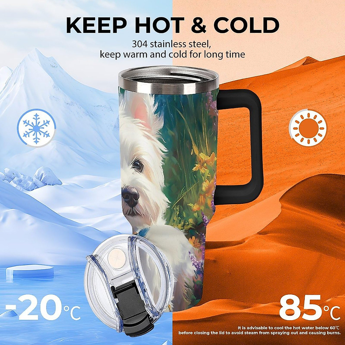 West Highland Terrier in The Garden 40oz Water Bottle Double Wall Insulated Tumbler with Handle Leakproof Travel Mug Black-style