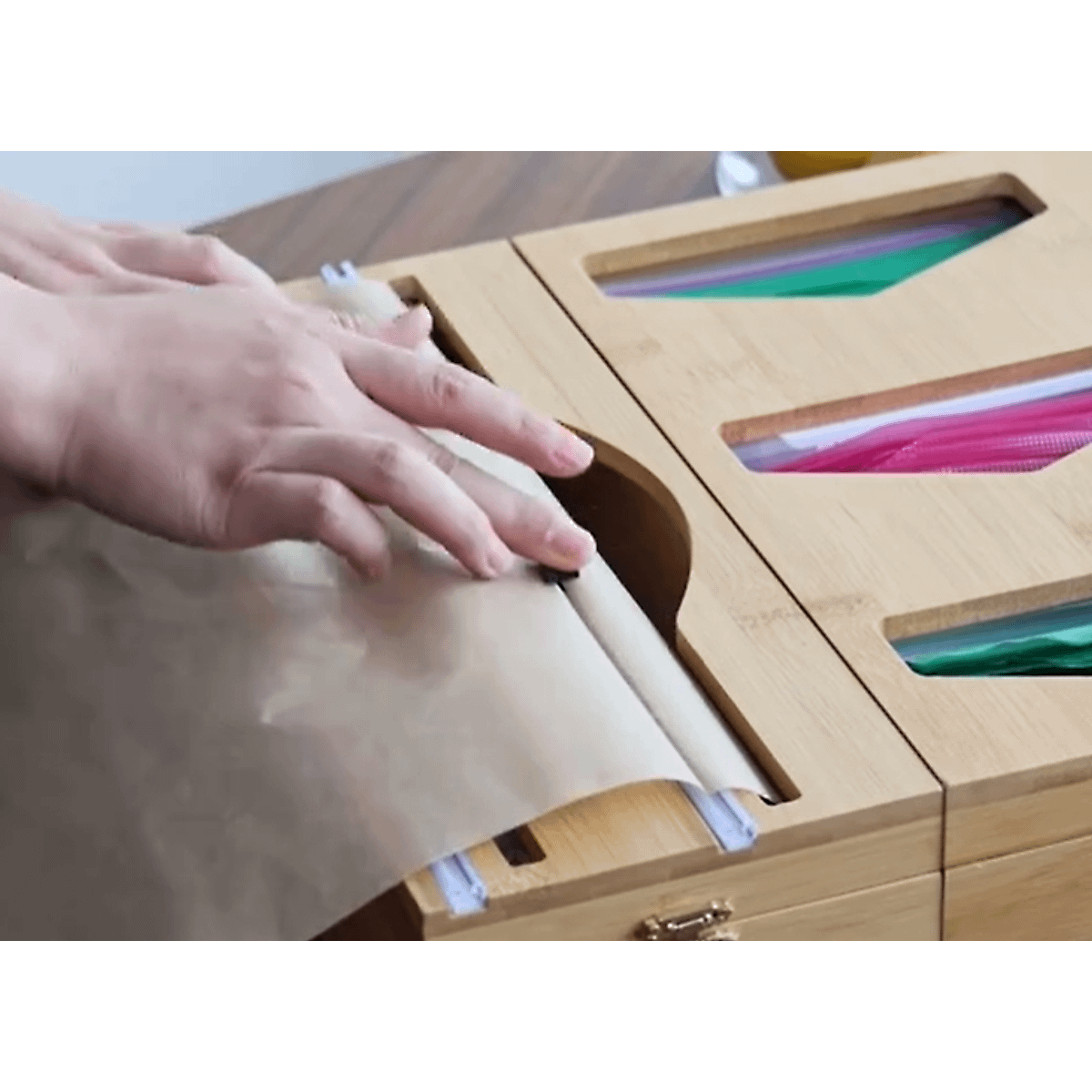 Foil and Plastic Wrap Organizer, Ziplock Organizer for Drawer Suitable for Gallon, Quart, Sandwich and Snack Bag, Plastic Wrap Dispenser with Cutter for Cling Film, Aluminum Foil(12" Kitchen Rolls)