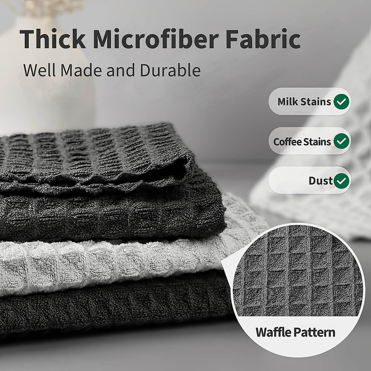 Barista Towel Set, Extra Thick Waffle Microfiber Coffee Cleaning Cloths for Espresso Machine, Steam Wand, Countertop, Grey, 3-Pack