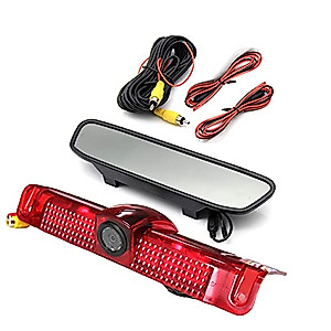 RED WOLF 3rd Third Brake Light Backup Camera w/4" Rear View Mirror Monitor Kit for Chevrolet Chevy Express/GMC Savana 2500 3500 2003-2019 3rd Brake Light Position Mounted