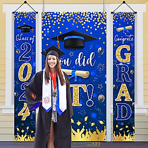 Graduation Banner 2023-Congrats Class of 2023 Porch Sign Banner Decoration,2 Piece Navy Blue Congrats Party Yard Banner Door Hanging Sign for Graduation Party Decorations(Blue)